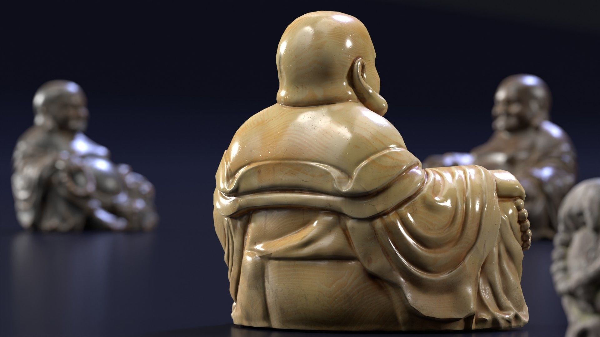 3D model Buddha Budai Statue set of 5 gold stone ivory lavastone clay ...