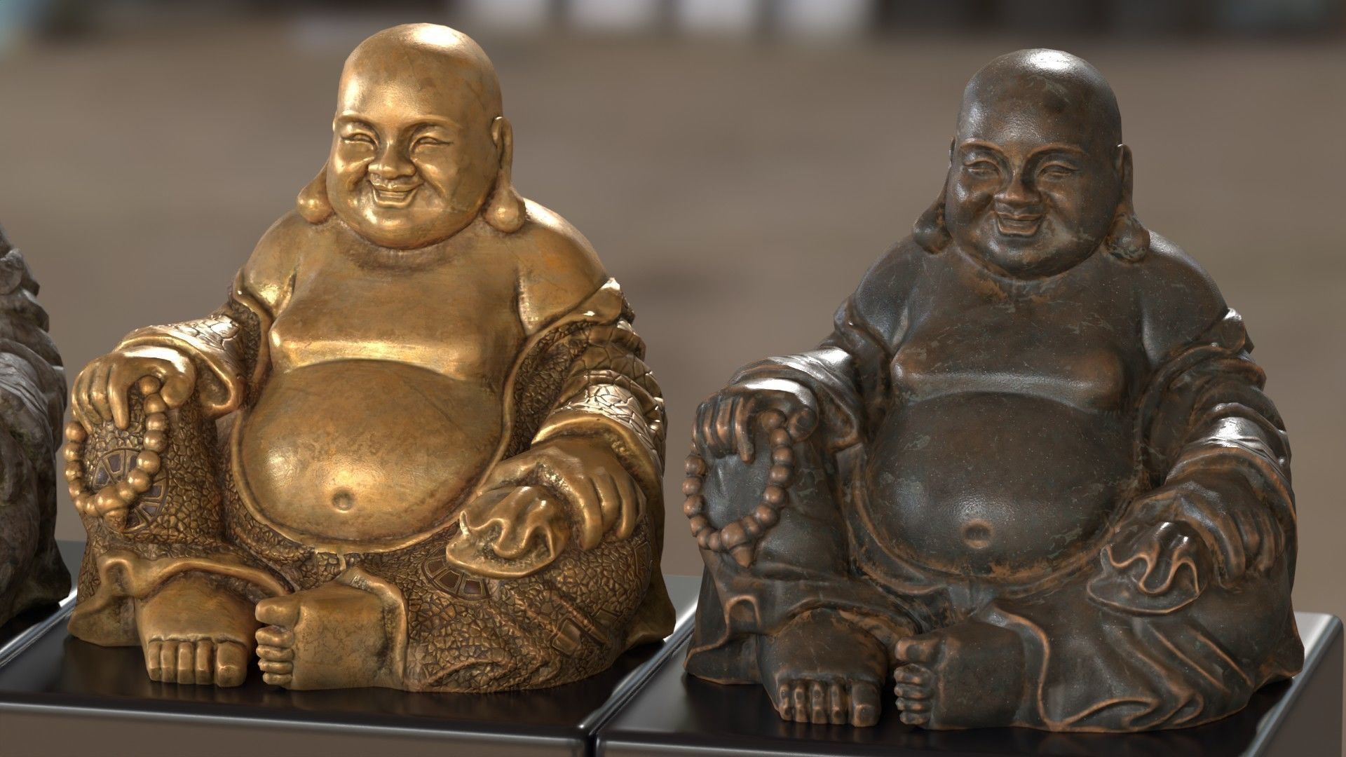 3D model Buddha Budai Statue set of 5 gold stone ivory lavastone clay ...