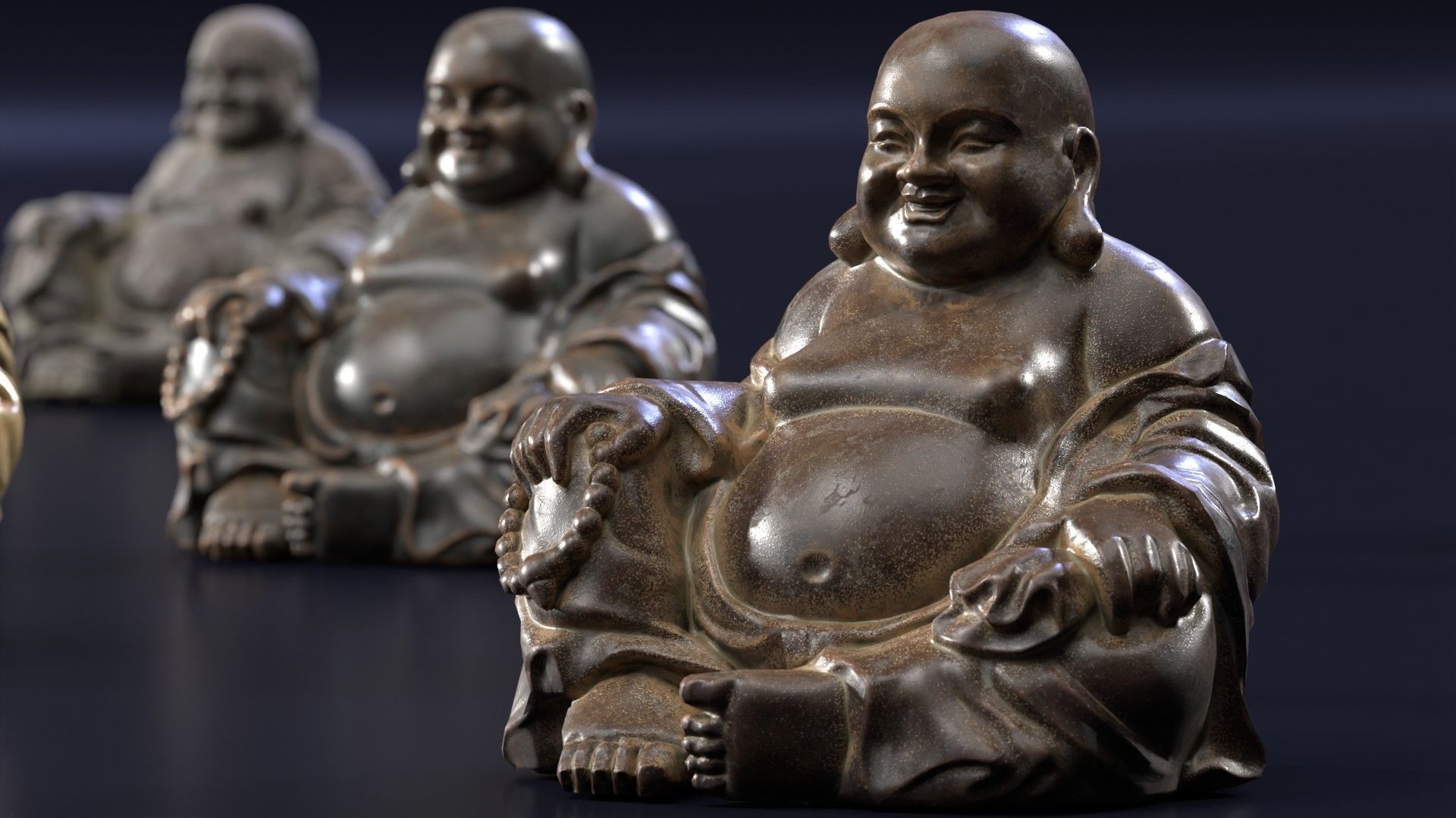 3D model Buddha Budai Statue set of 5 gold stone ivory lavastone clay ...