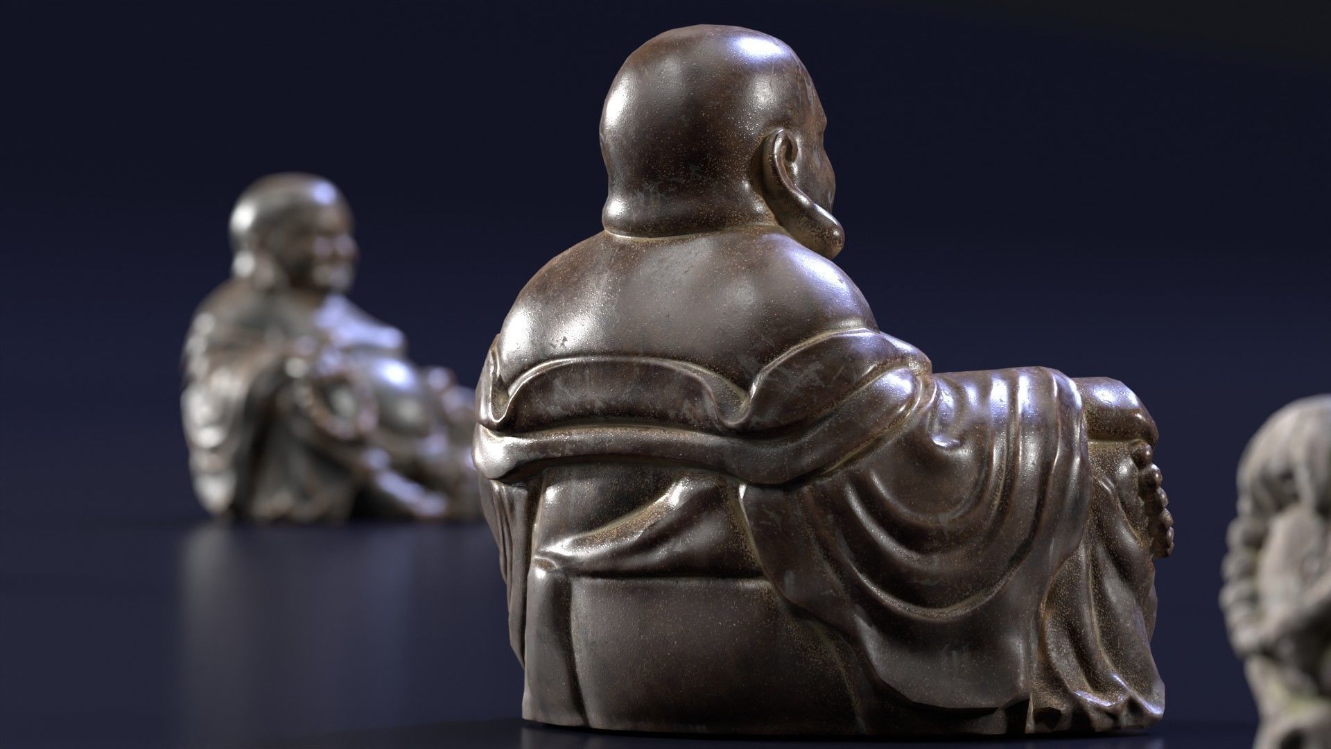 3D model Buddha Budai Statue set of 5 gold stone ivory lavastone clay ...