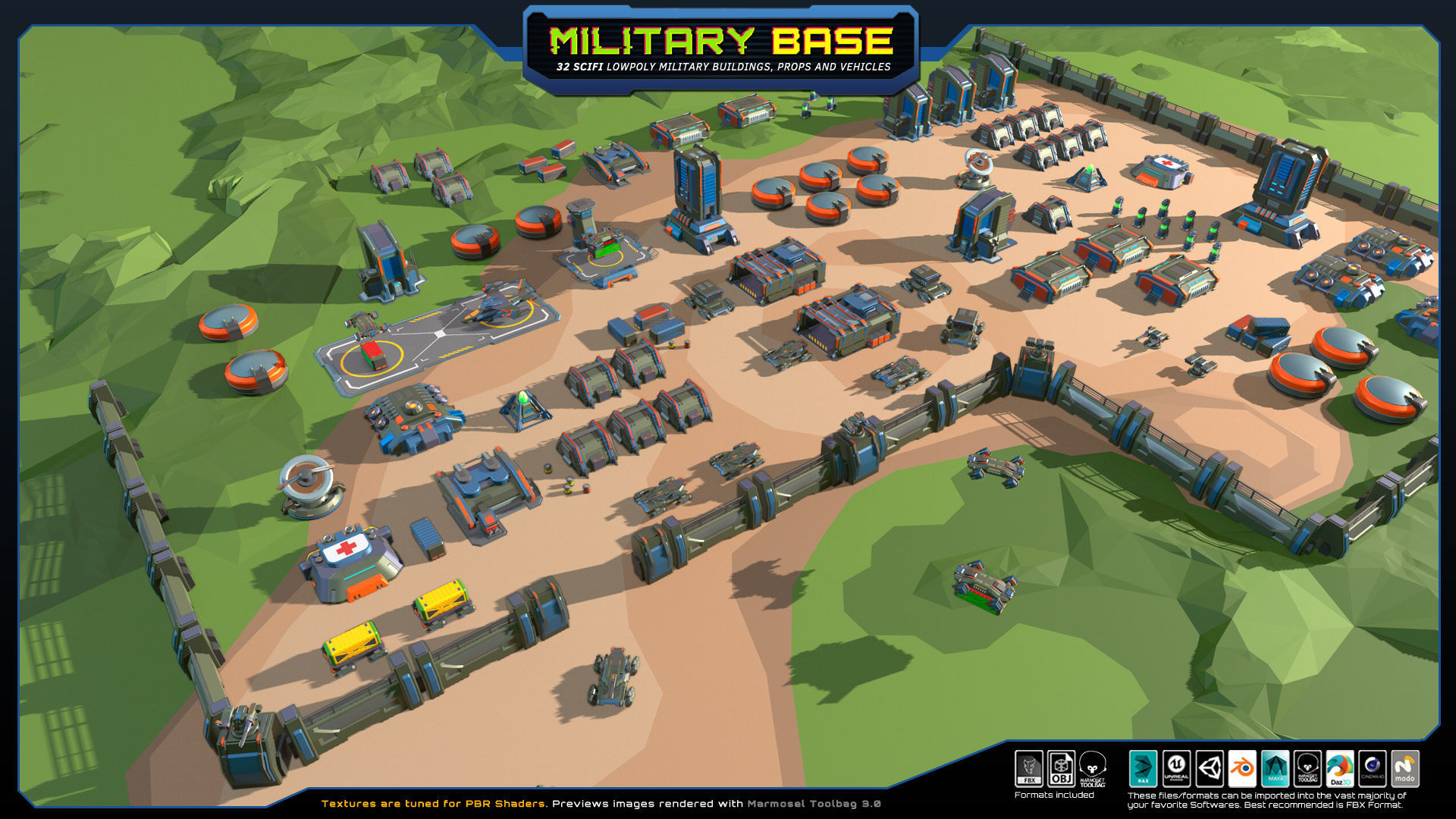 3D model LowPoly SF MILITARY Base VR / AR / low-poly | CGTrader