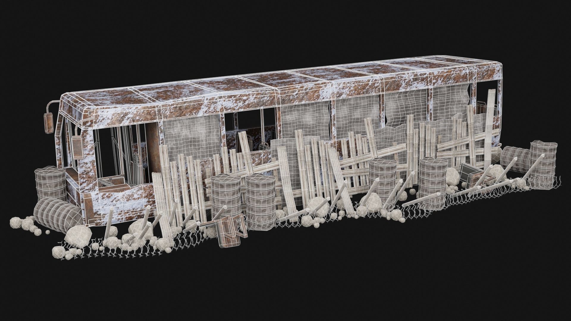 3D model POST APO WRECK PALISADE WALL BARRIER BARRICADE FENCE ...