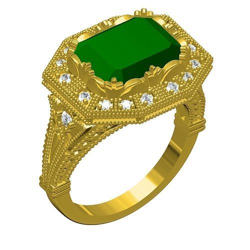 Green Emerald Art Deco Style Womens Engagement Ring 3D model 3D printable | CGTrader