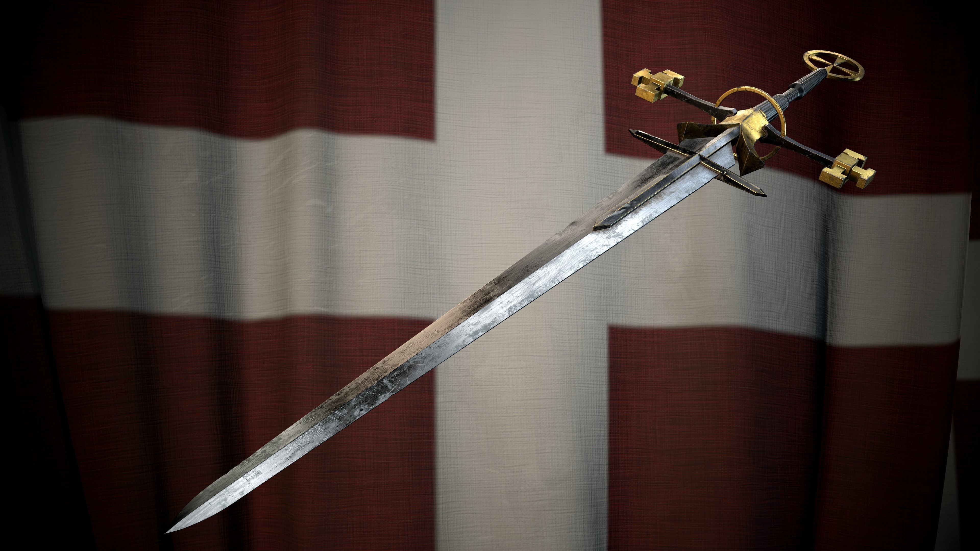 3D model Medieval Great Templar sword Game ready VR / AR / low-poly ...