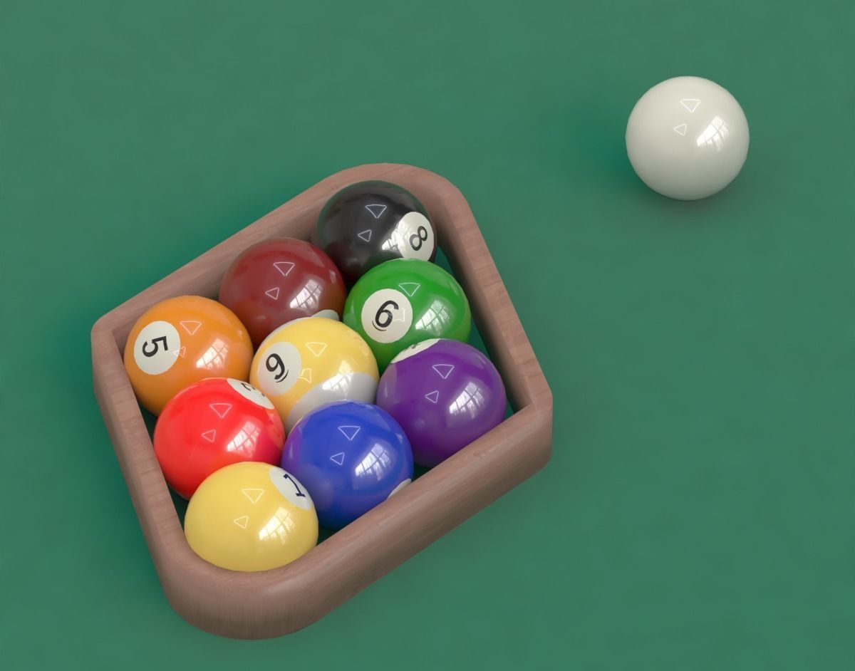 9 billiard balls in random position with rack and cue ball 3D model ...