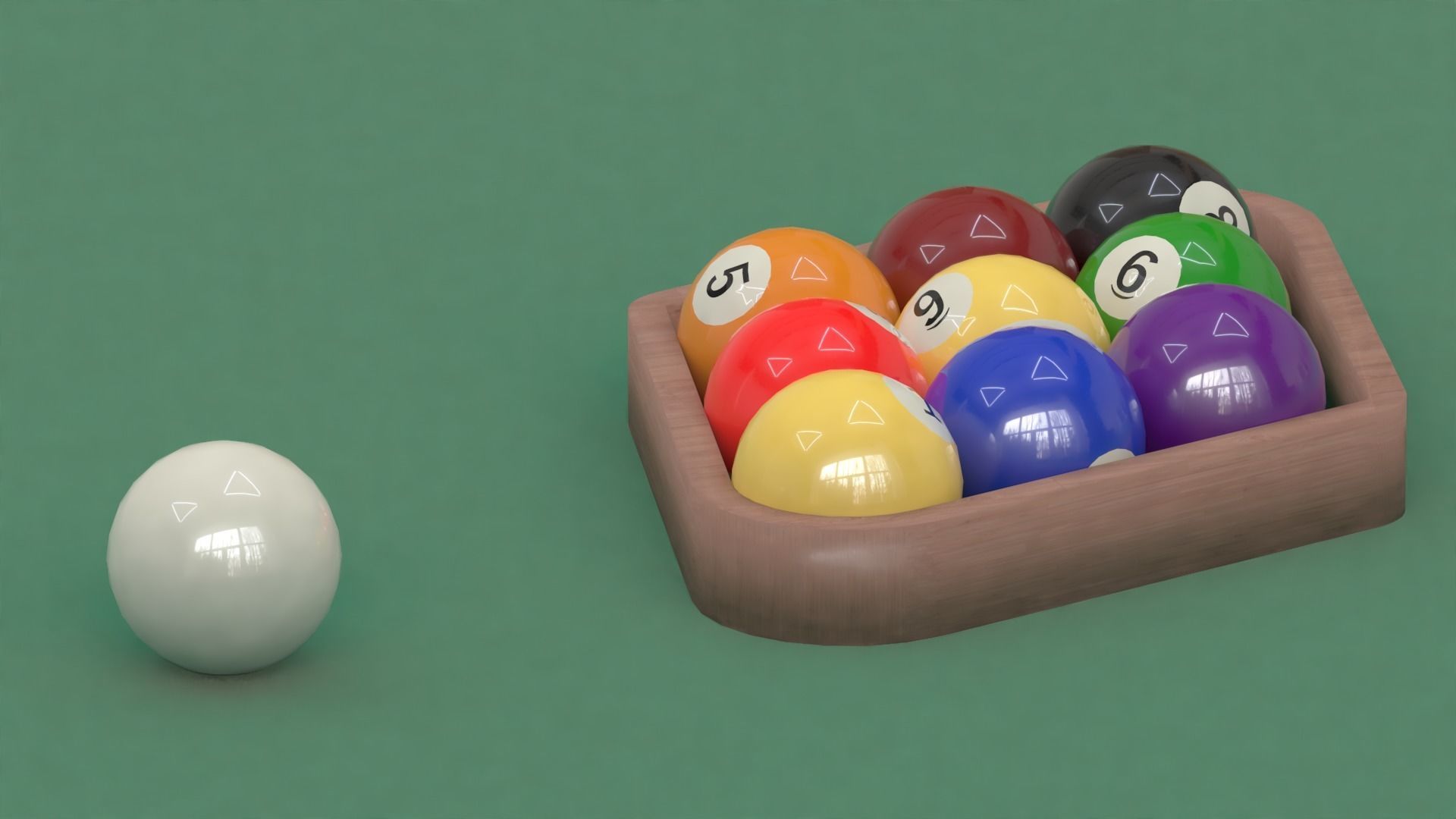 9 billiard balls in random position with rack and cue ball 3D model ...