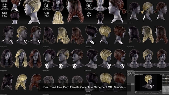 Real Time Hair Card Female Collection 20 Percent Off VR / AR / low-poly ...