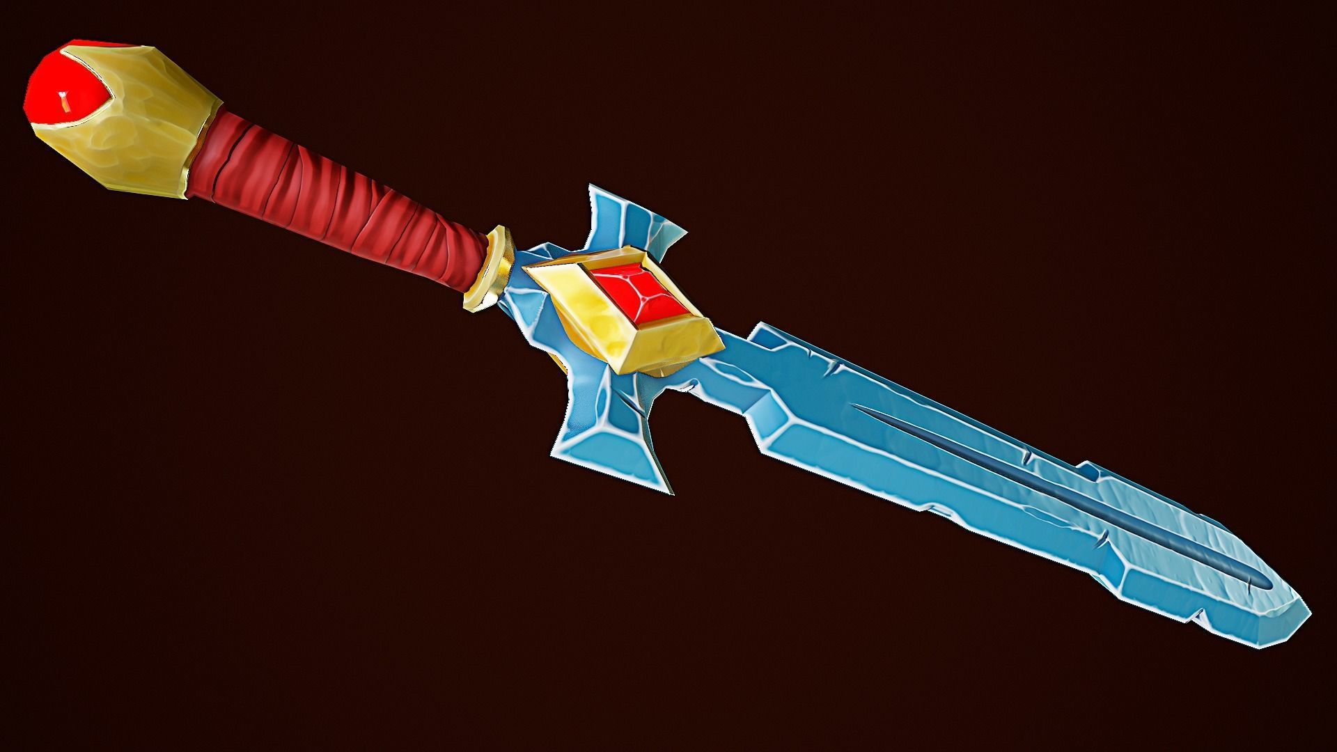 3D model Stylize Gold Sword With Red Krystal VR / AR / low-poly | CGTrader