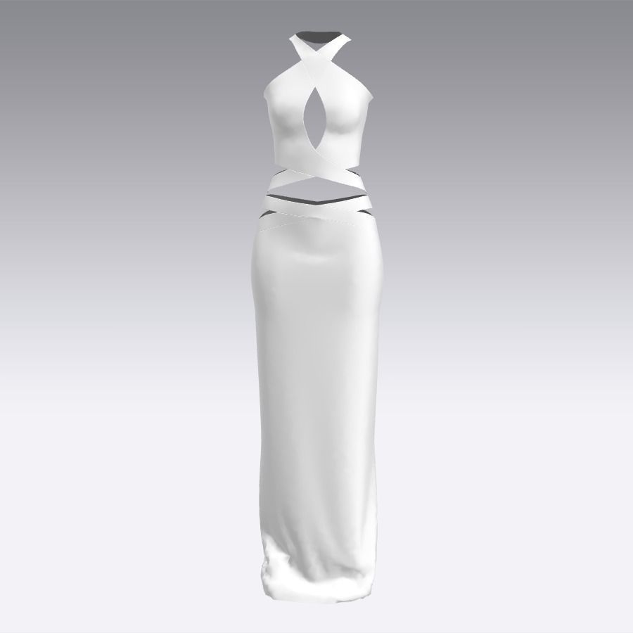 3D model Dress white cross stap belt bra detail VR / AR / low-poly ...