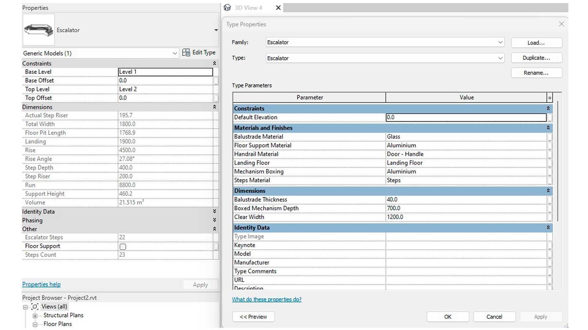 Parametric Two Level Based Escalator Revit Family 3D model | CGTrader