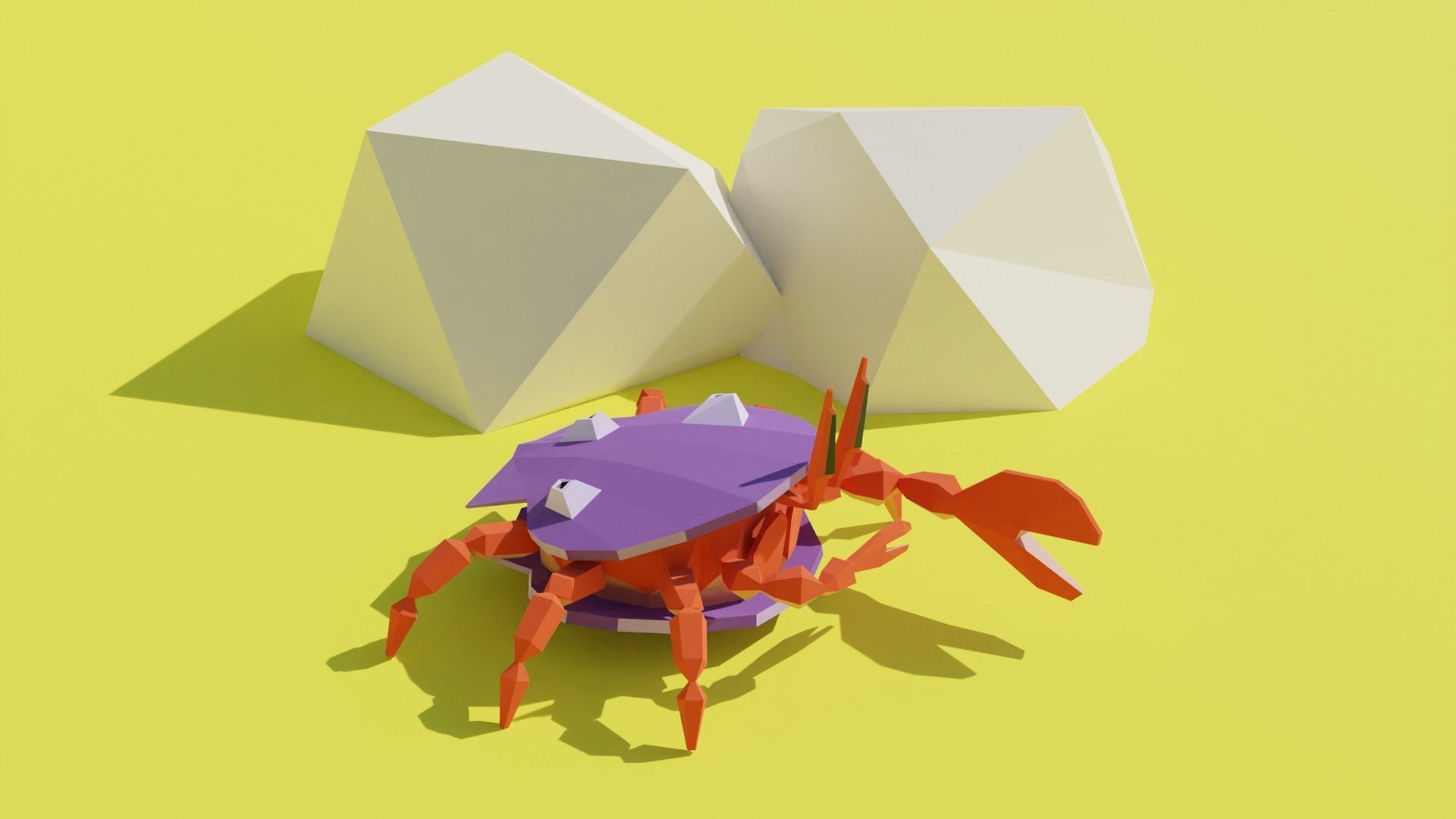 3D model Crab in a seashell character low poly 3D model for games VR ...