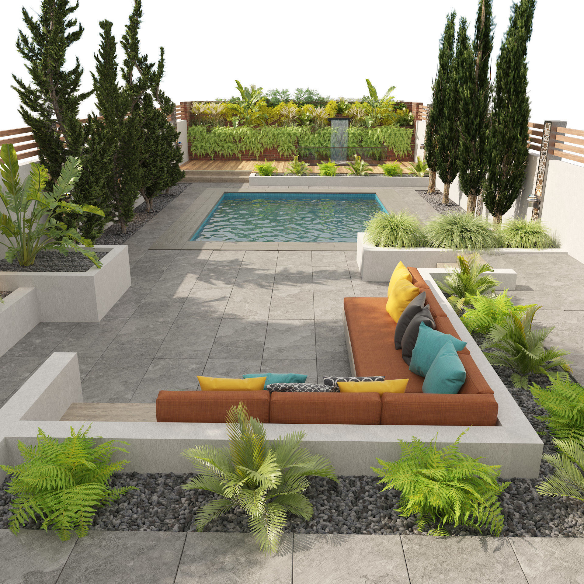Modern backyard with pool 3d model 3D model | CGTrader