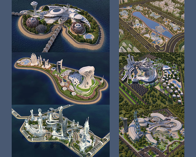 6 Full Scenes - Futuristic City-Island - Bundle 3D Model Collection ...