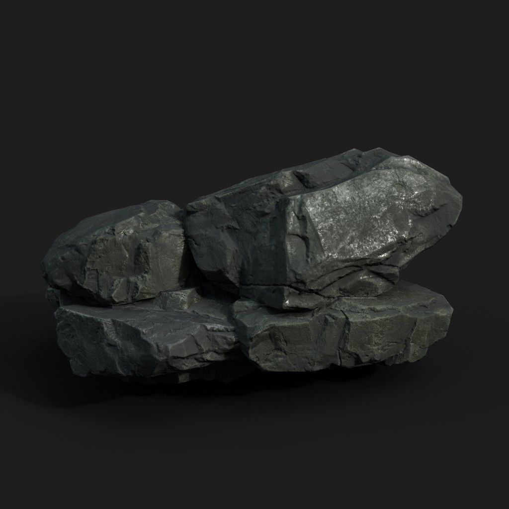 3D model Low Poly Black Rock 230407 - Ultra HD 16K Texture VR / AR ...