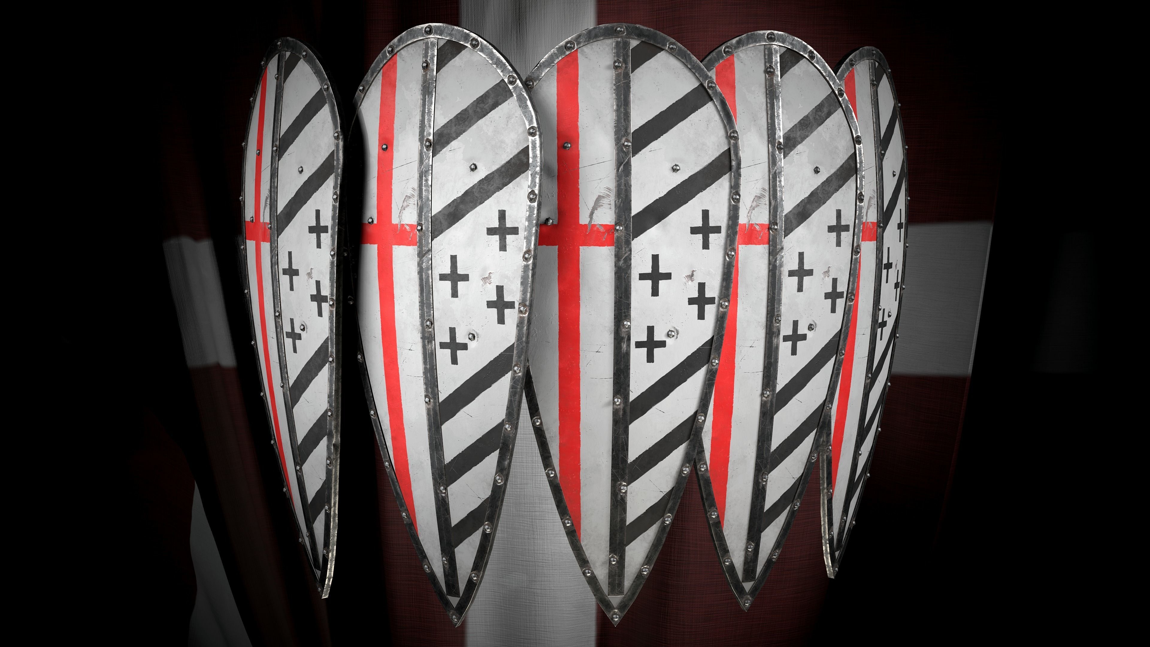 3D model Medieval templar battle halberd and Big knight shield pack VR ...