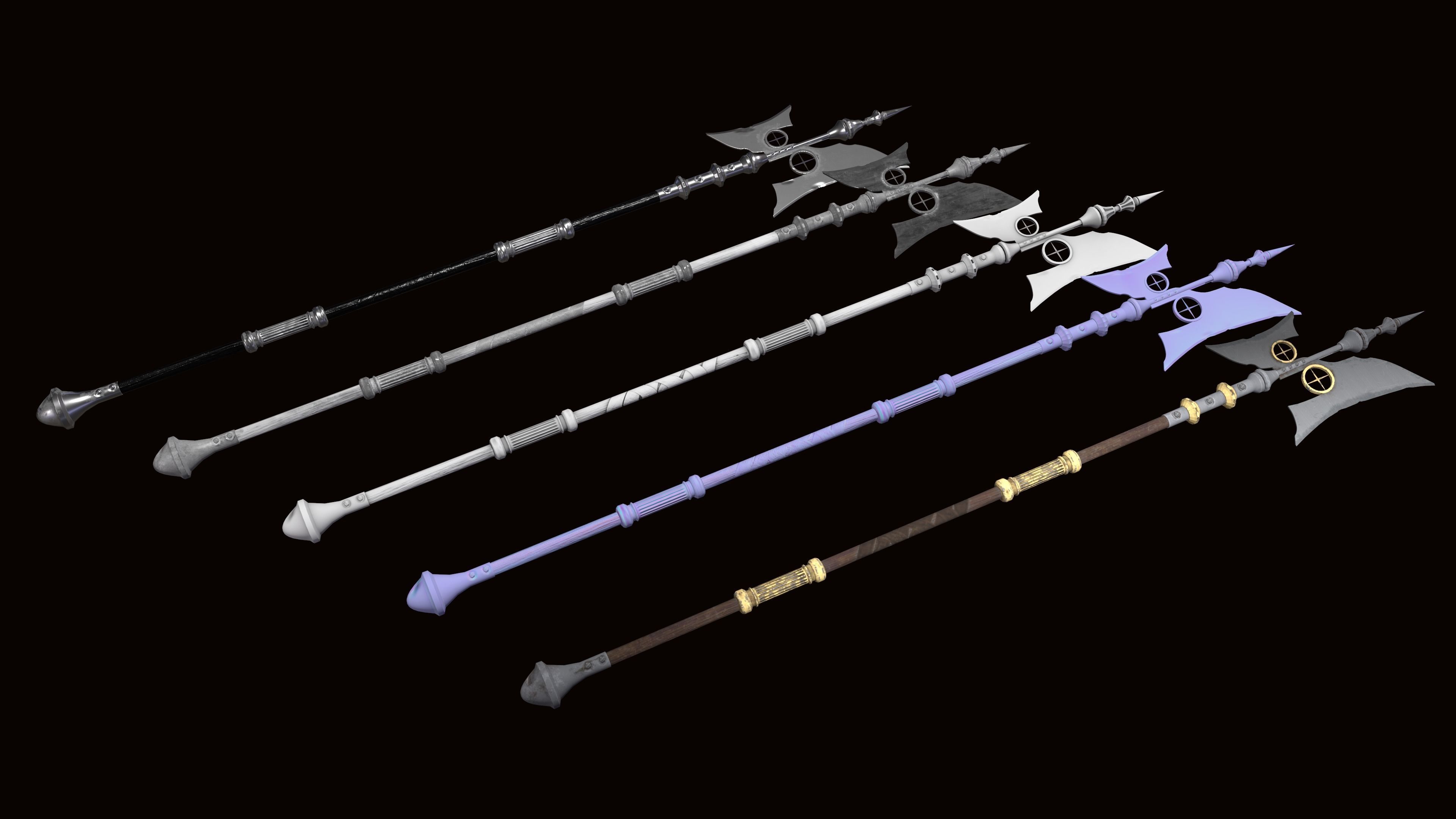 3D model Medieval templar battle halberd and Big knight shield pack VR ...