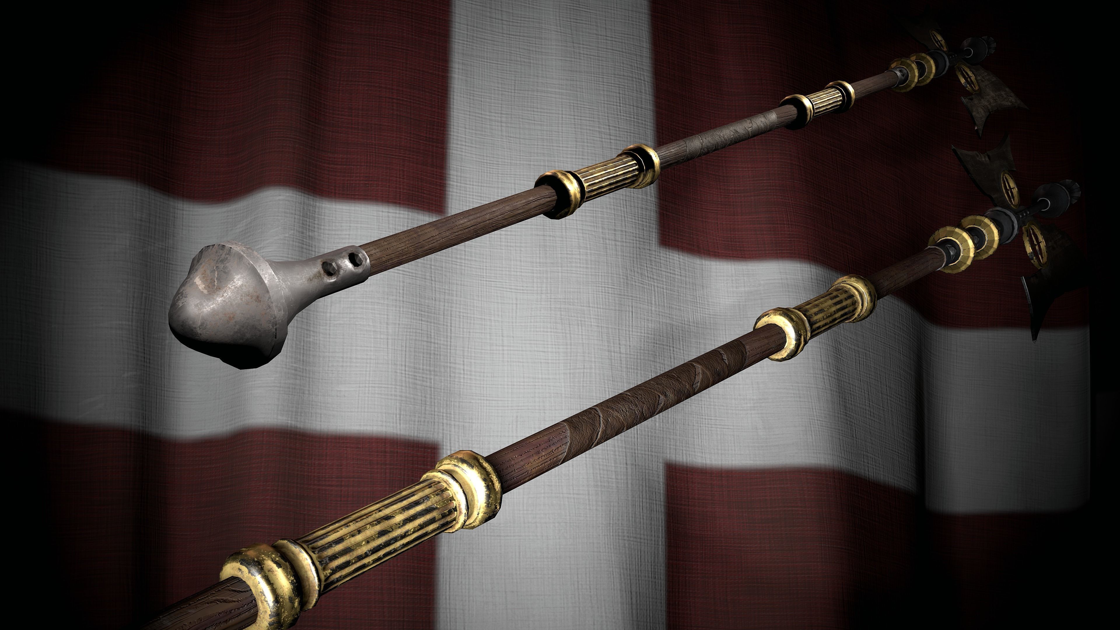 3D model Knight shields Medieval templar Swords Mace Spear Halberd set ...