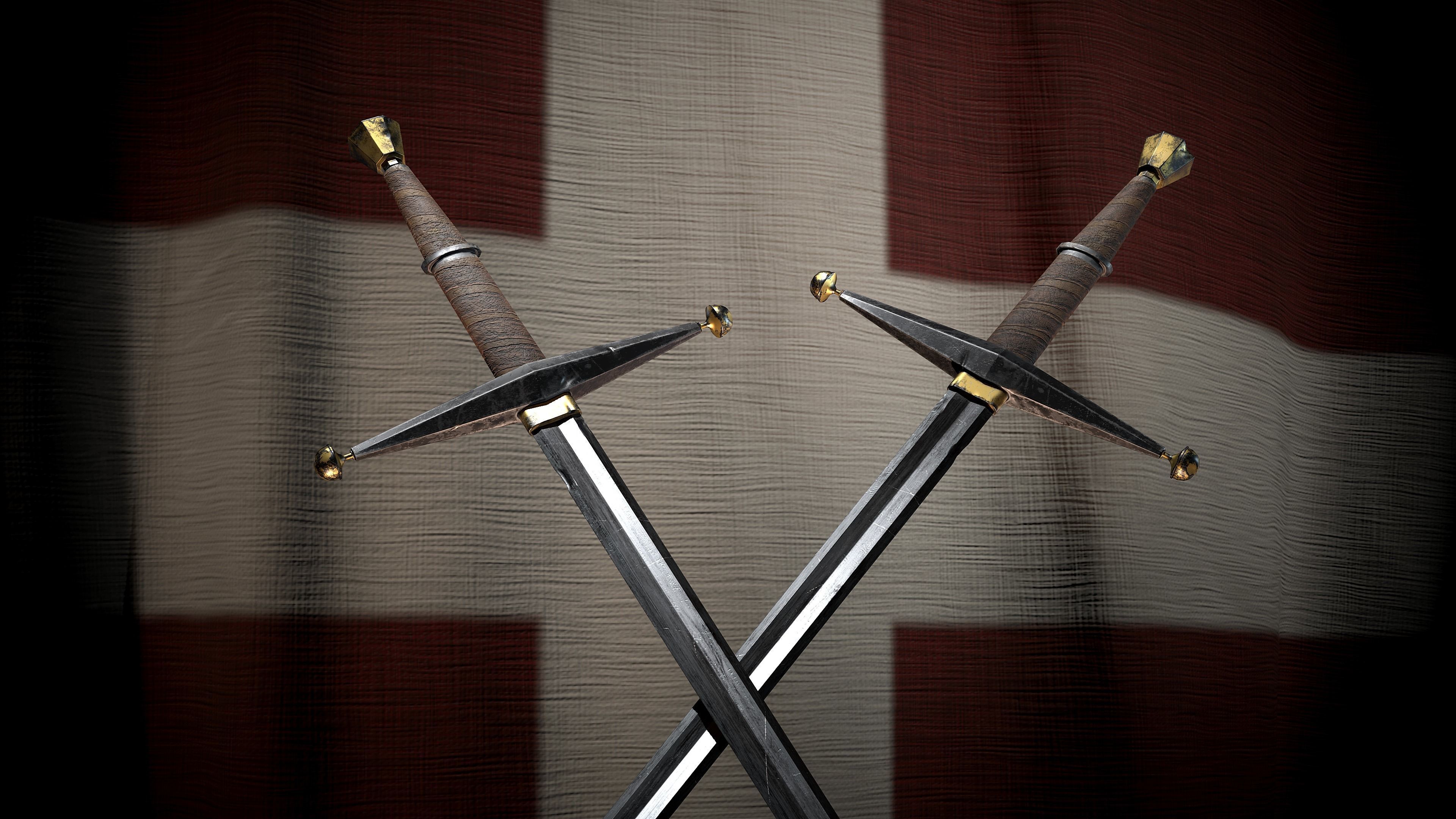 3D model Knight shields Medieval templar Swords Mace Spear Halberd set ...