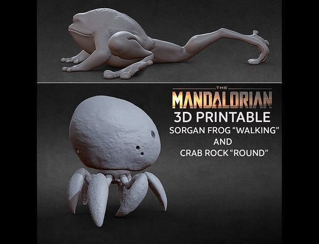 3D PRINTABLE CRAB ROCK ROUND AND SORGAN FROG WALKING MANDALORIAN 3D ...