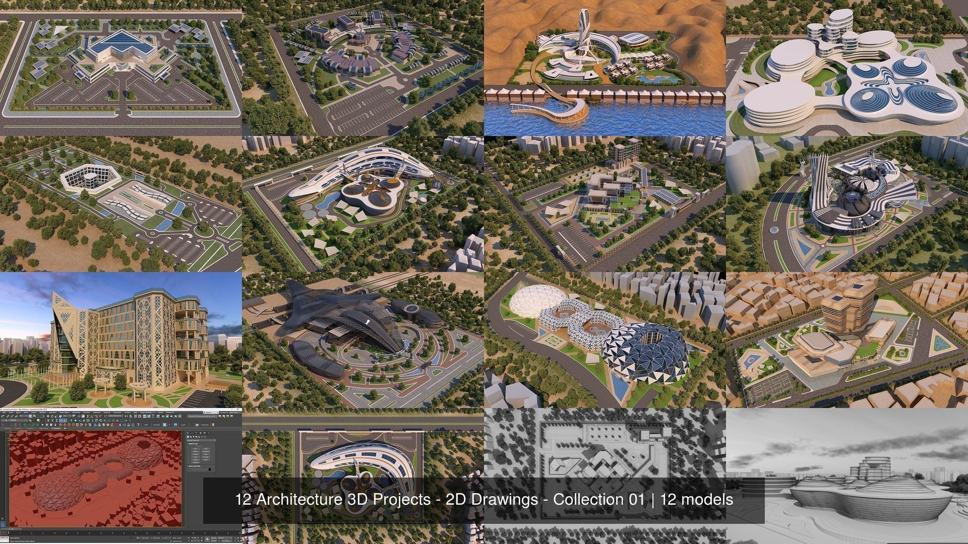 12 Architecture 3D Projects - 2D Drawings - Collection 01 | CGTrader