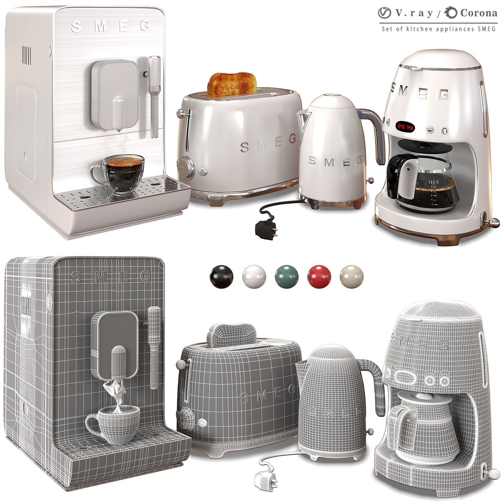 Set of kitchen appliances SMEG 01 3D model | CGTrader
