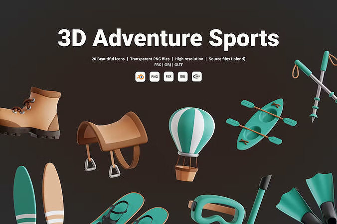 Adventure Sports 3D Icon Set 3D model | CGTrader