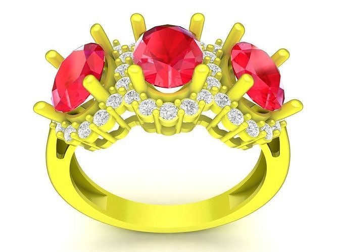 luxury three diamond oval women ring 4858 3D model 3D printable | CGTrader