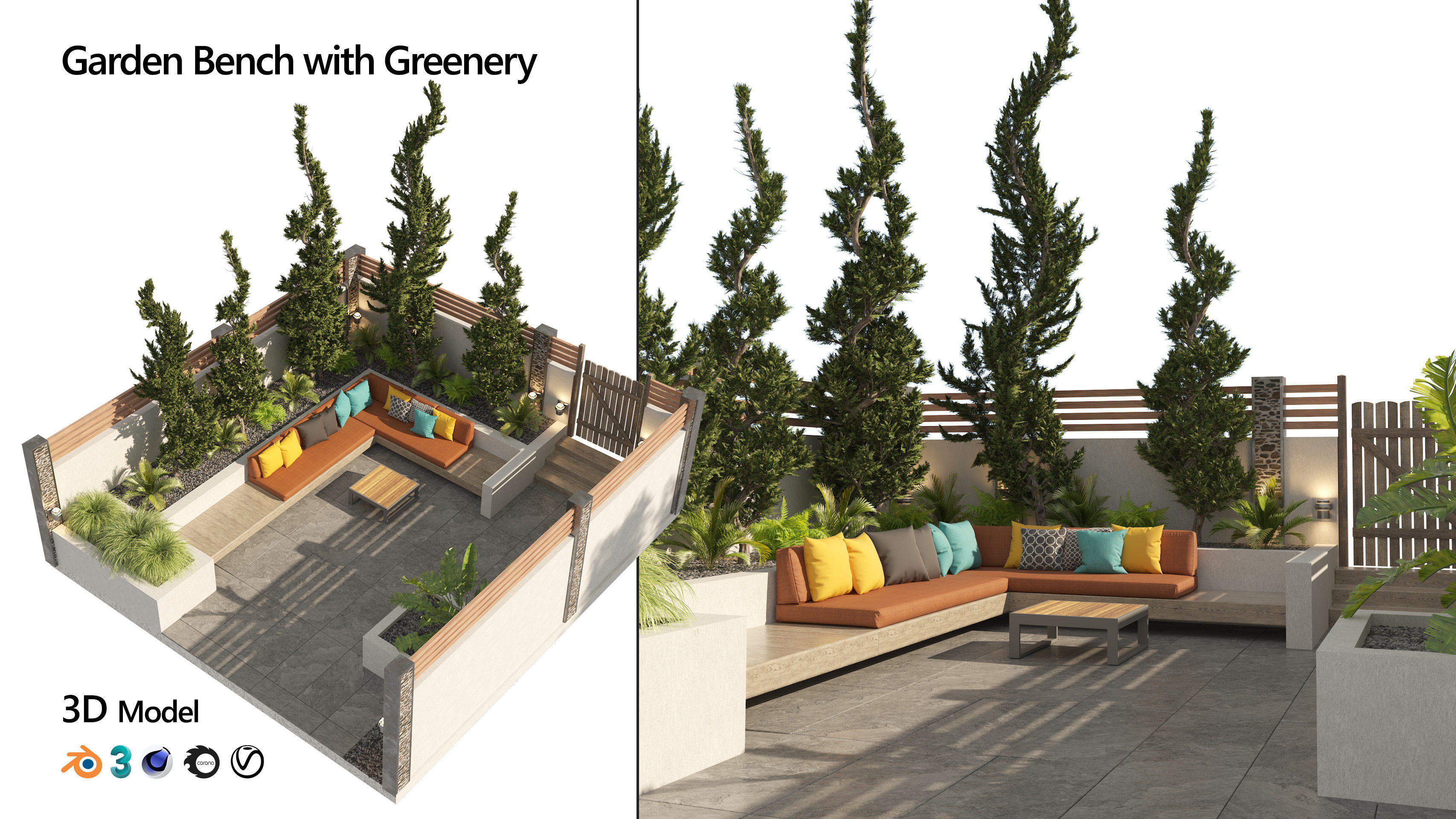 Garden bench with greenery 3D model | CGTrader