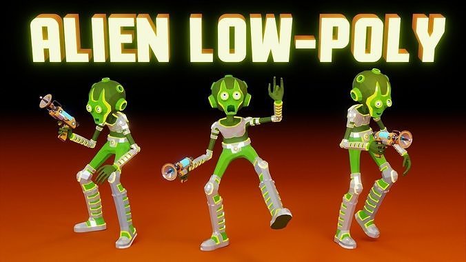 3D model Alien with blaster in low poly style VR / AR / low-poly | CGTrader