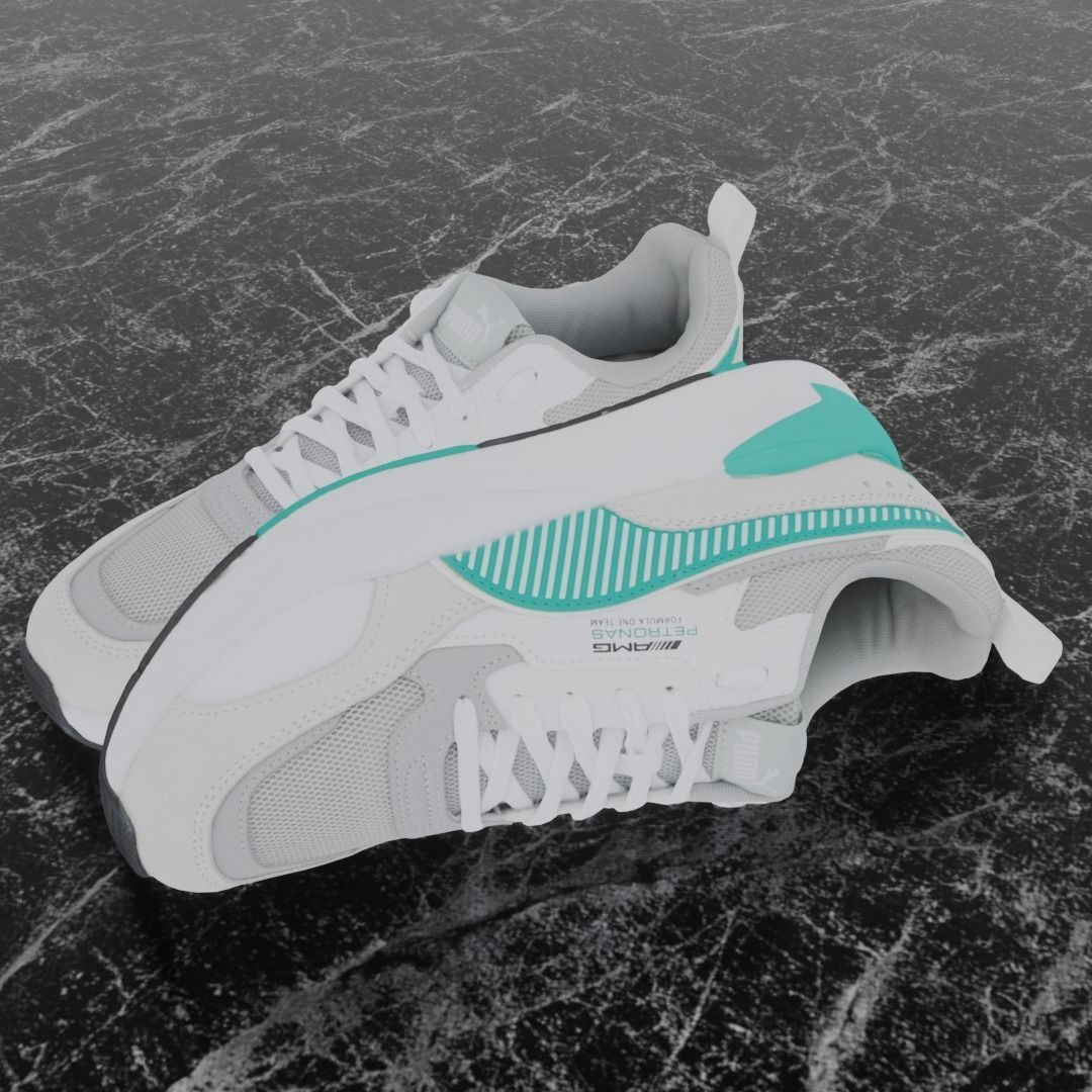 3D model Puma 3D Shoes - White - Blue - MERCEDES SERIES VR / AR / low ...