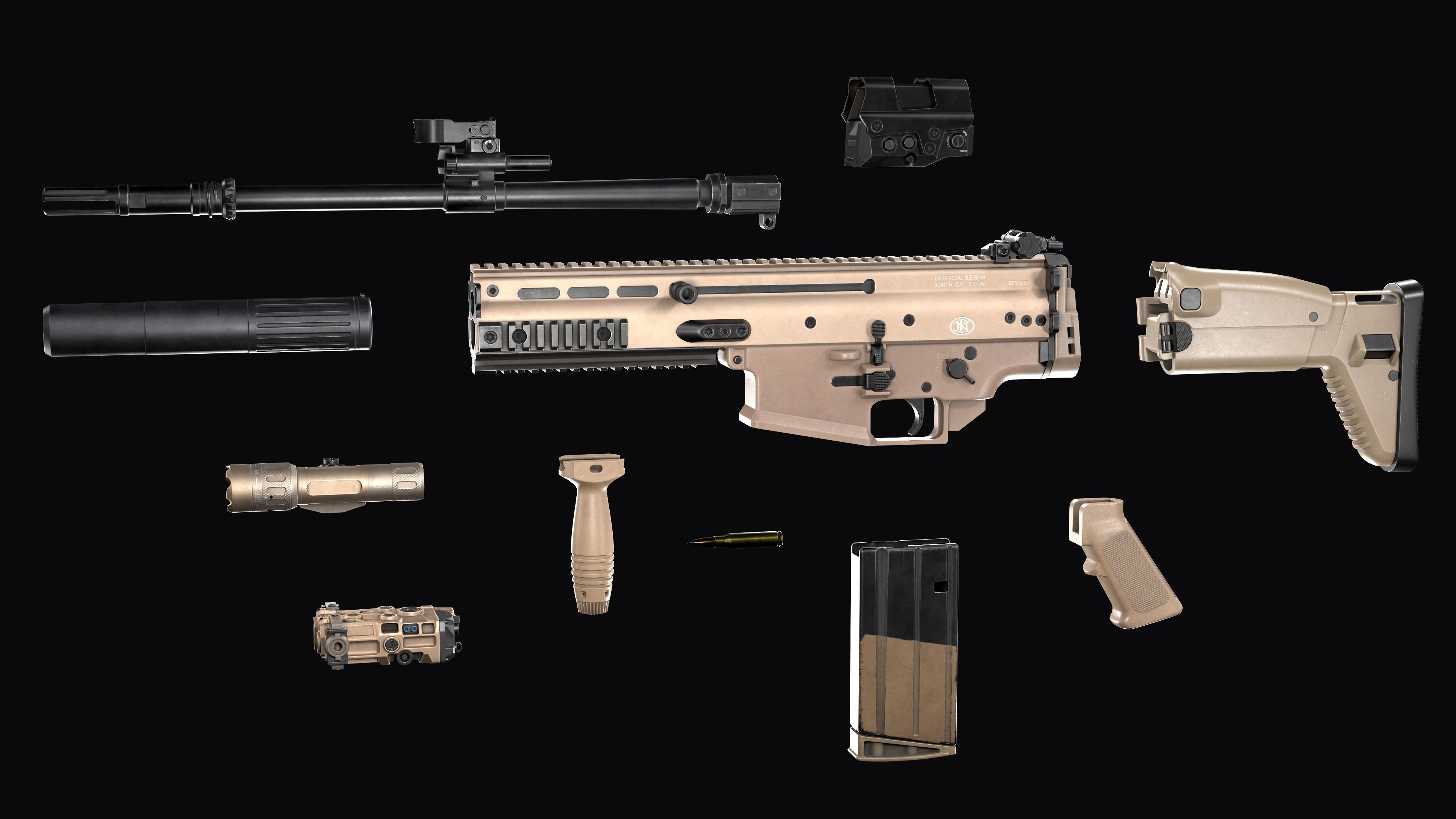 3D model Tactical modular assault rifle FN SCAR-H mk 17 VR / AR / low ...