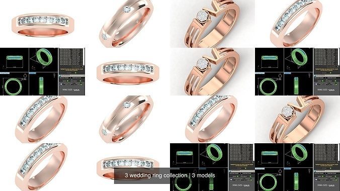 3 wedding ring collection | CGTrader