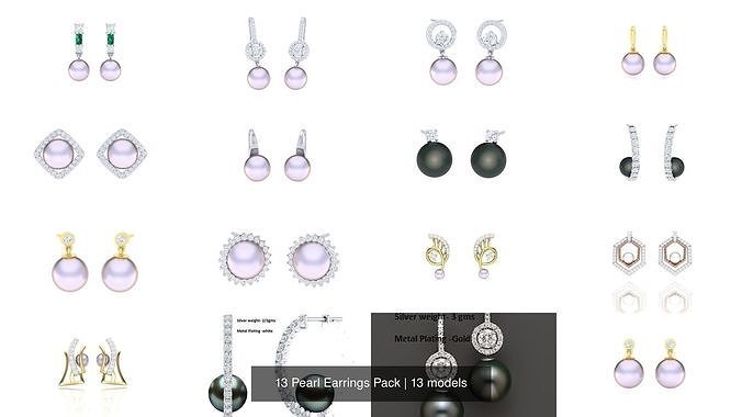 13 Pearl Earrings Pack 3D Model Collection | CGTrader