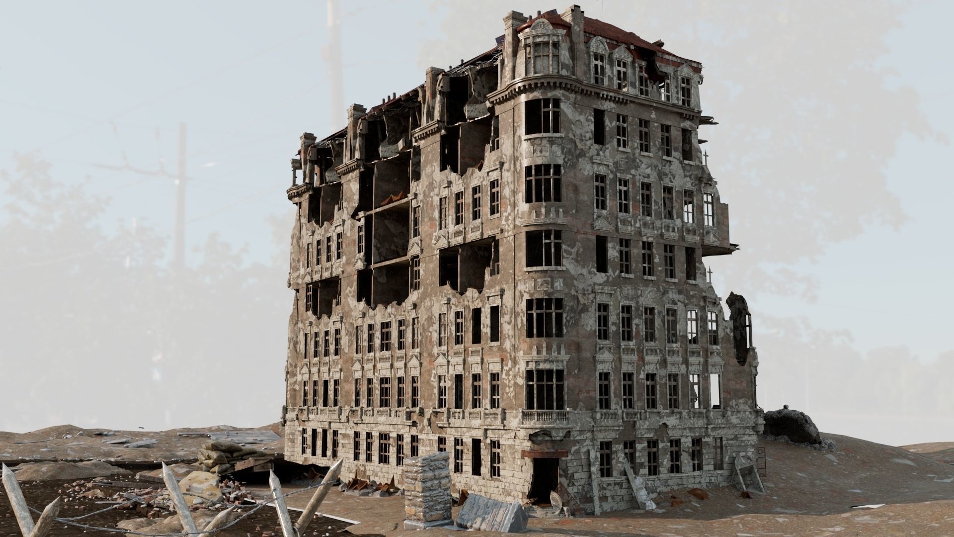3D model 8K and 4K mixed Detailed Ruined Building VR / AR / low-poly ...