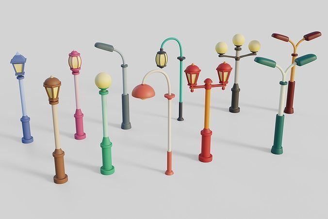3D model Cartoon Street Lights Collection VR / AR / low-poly | CGTrader