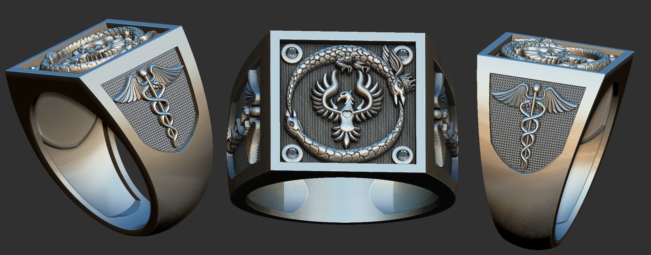 Caduceus Ouroboros Ring 3D model 3D printable | CGTrader