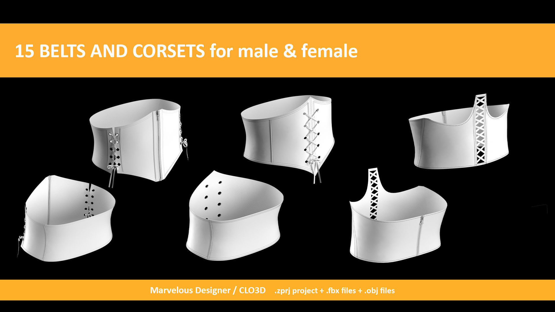 3D model 15 BELTS AND CORSETS FOR MALE AND FEMALE VR / AR / low-poly ...