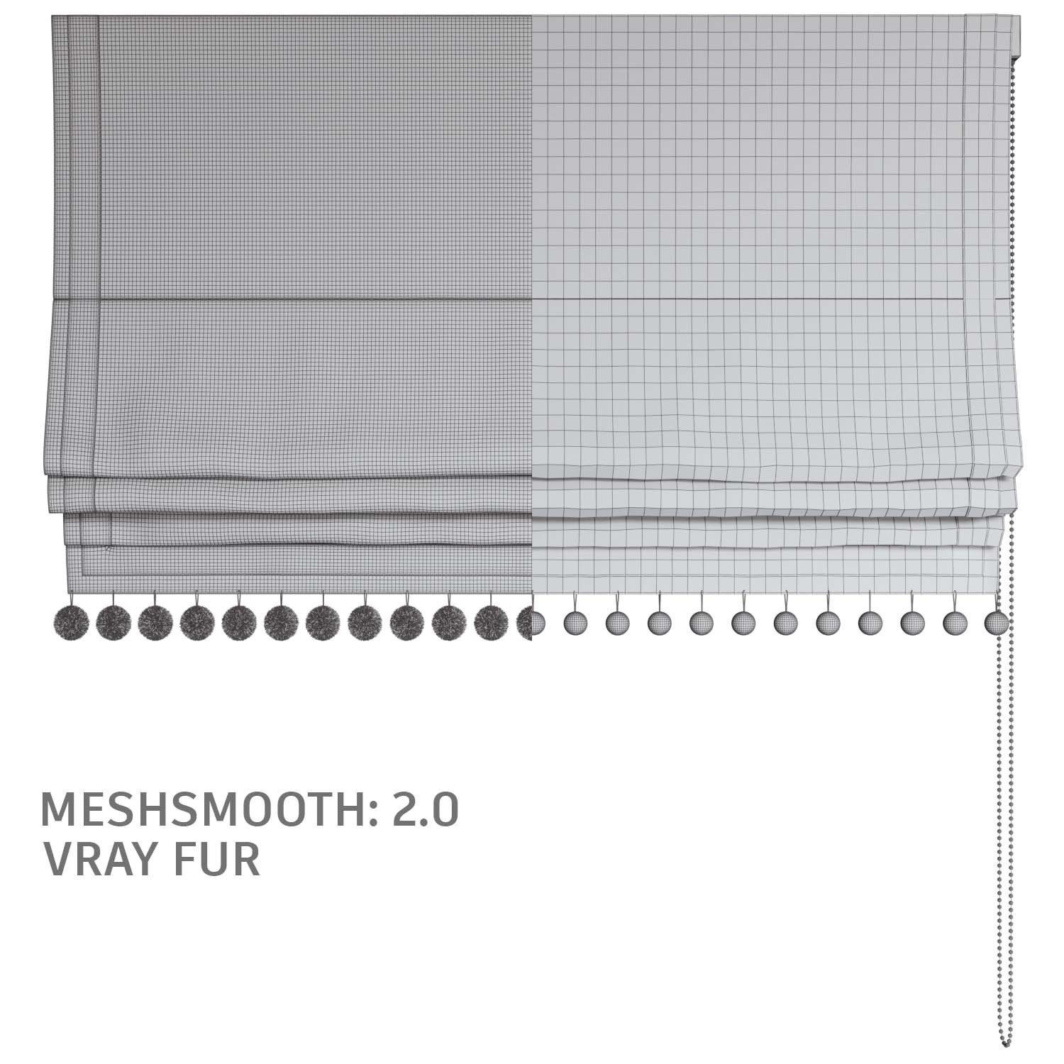 Roman Curtains 189 Roman Shade with Pompoms and Ribbons 3D model | CGTrader