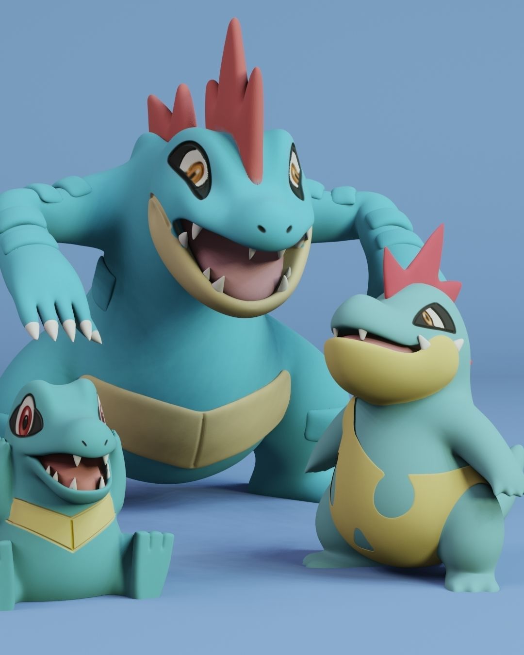 Totodile Entire evolution line 3D model 3D printable | CGTrader