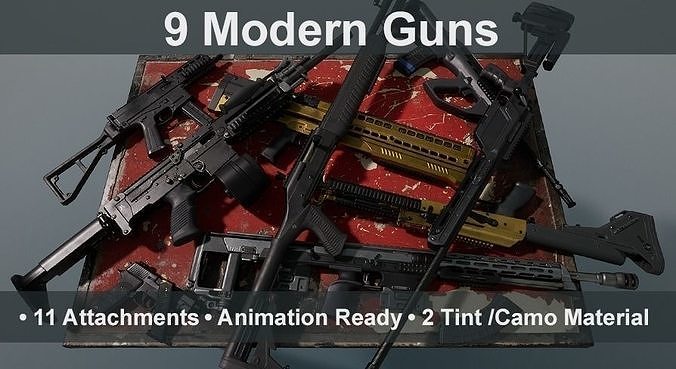 3D model 9 Modern Firearms Pack - AAA - Game Ready - Rigged VR / AR / low-poly | CGTrader
