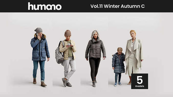 Humano 5-Pack - WINTER AUTUMN PEOPLE - 5x 3D models C 3D Model ...