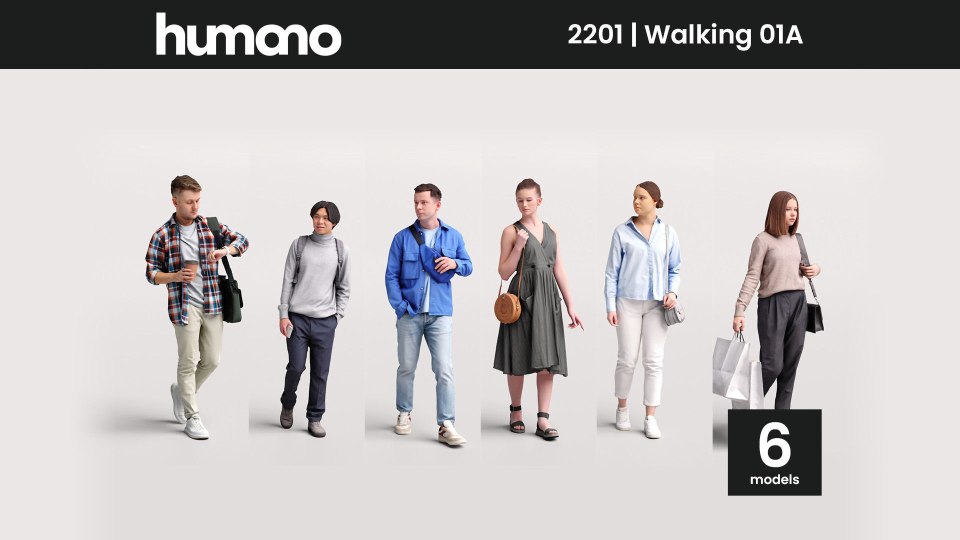 Humano 6-Pack - WALKING PEOPLE - 6x 3D models A 3D Model Collection ...