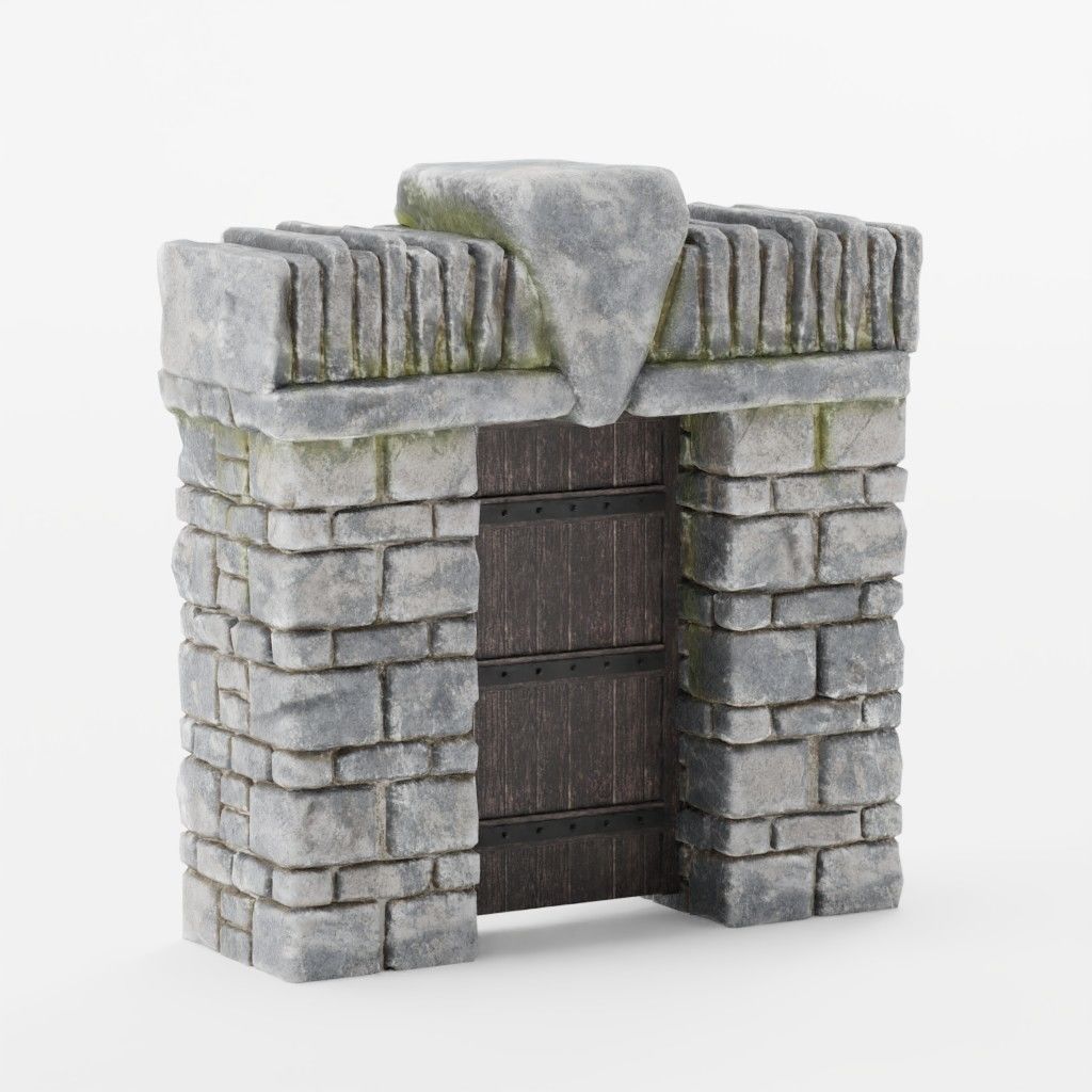 3D model Medieval Door or Castle Gate Low-poly Rock Game-ready Model VR ...