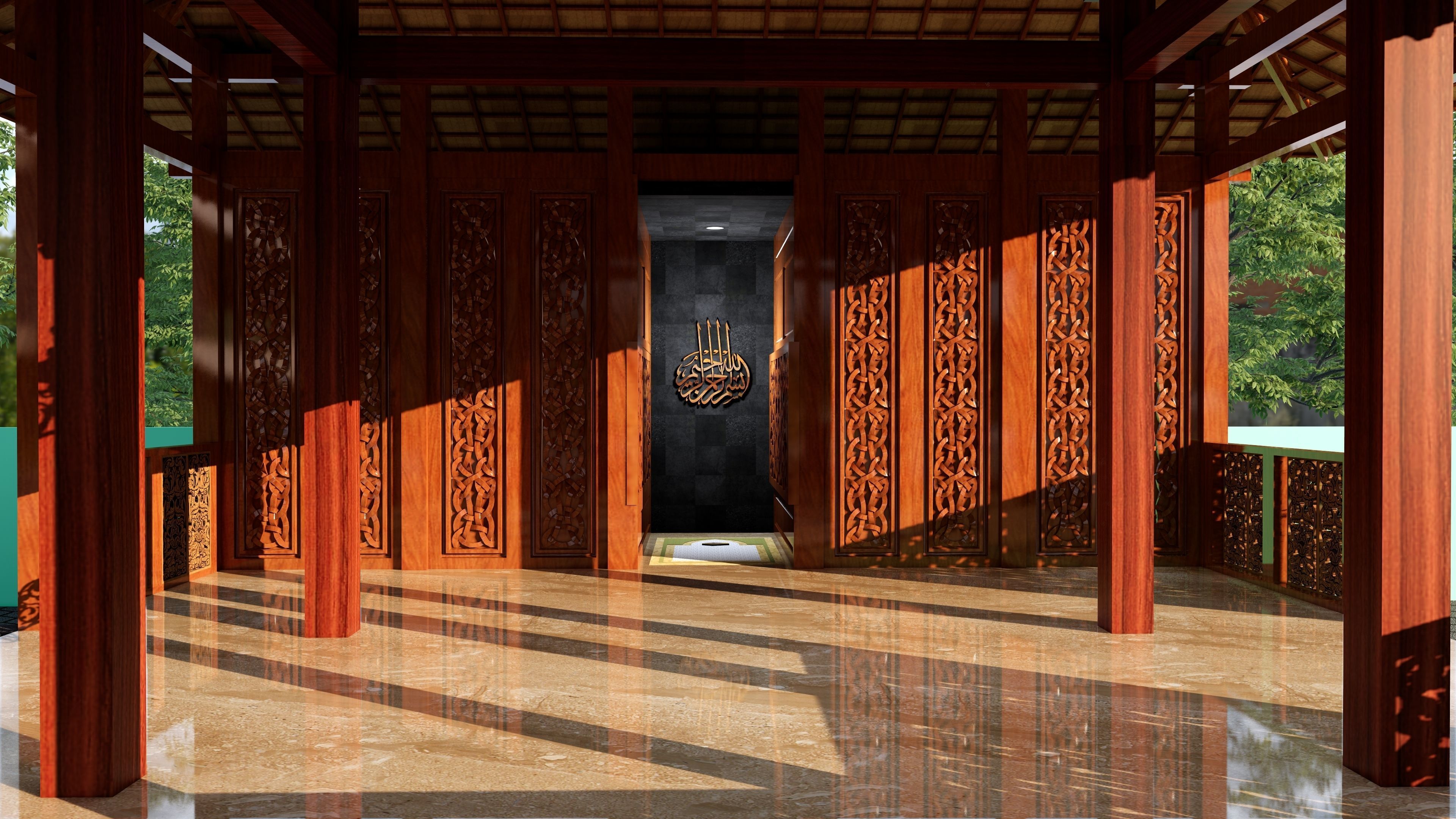 3D model Wooden Mosque Design Islamic building Prayer Room VR / AR ...