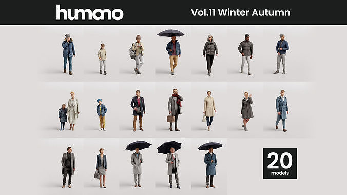Humano 20-Collection 11 - WINTER AUTUMN PEOPLE - 20x 3D models 3D model ...
