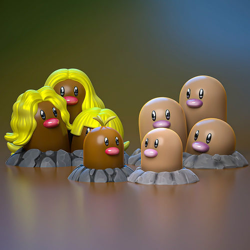 DIGLETT AND DUGTRIO 3D model 3D printable | CGTrader