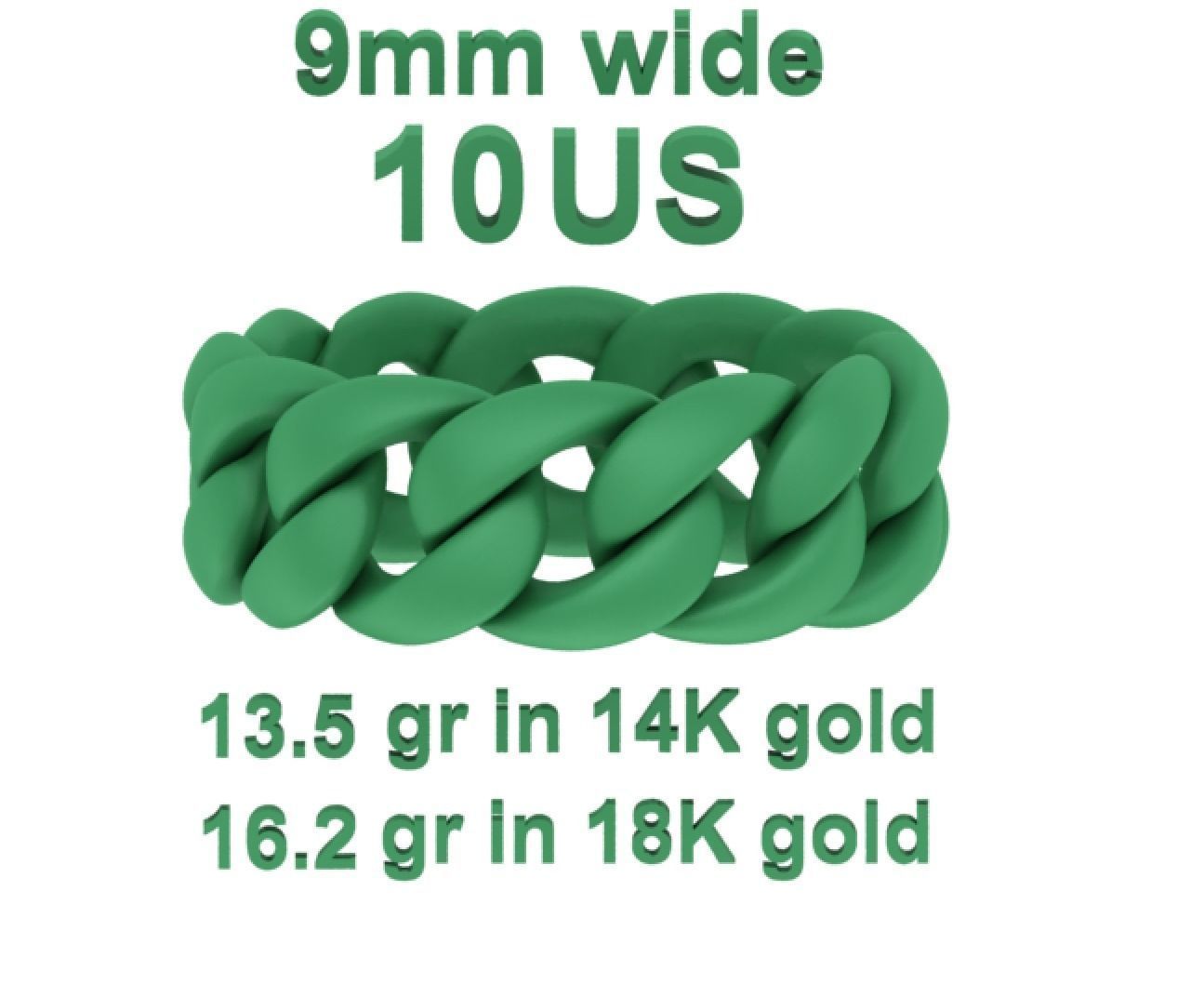 Cuban Link Chain Ring Heavy 9mm wide stackable Ring 3D model 3D ...