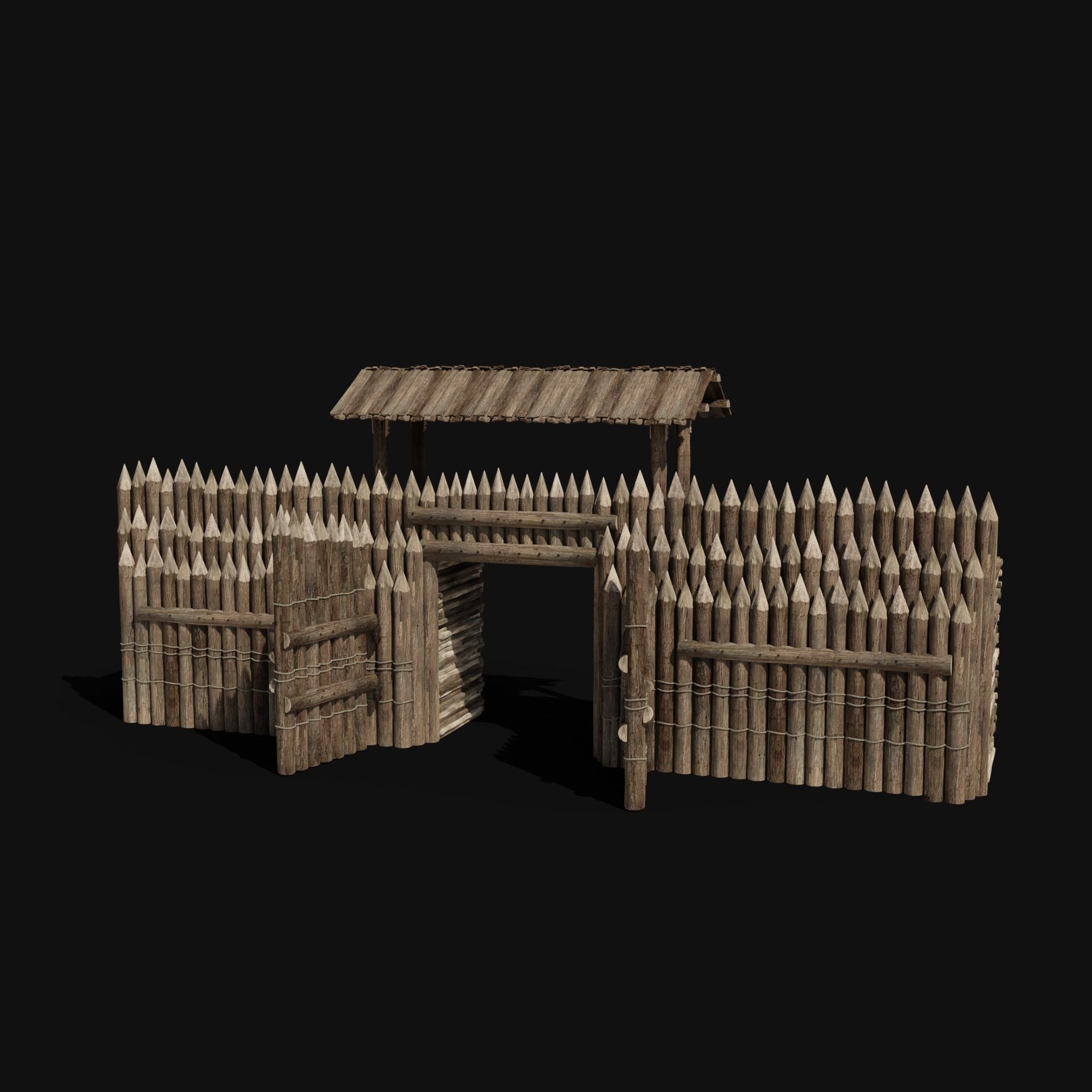 3D model WOODEN GATE DOOR PALISADE WALLS MEDIEVAL FANTASY COLLECTION VR ...