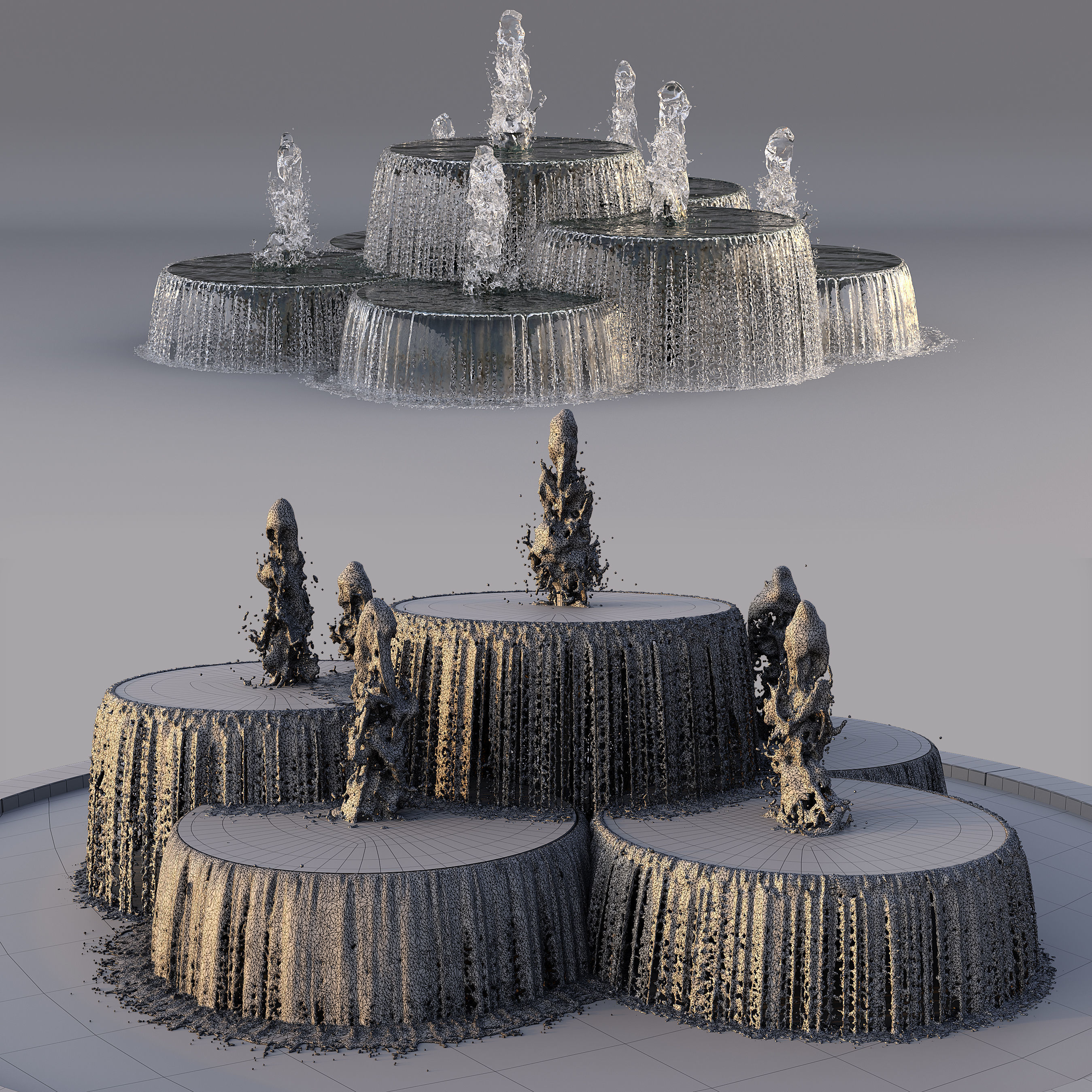 Circular Pond with Fountains 3D model | CGTrader