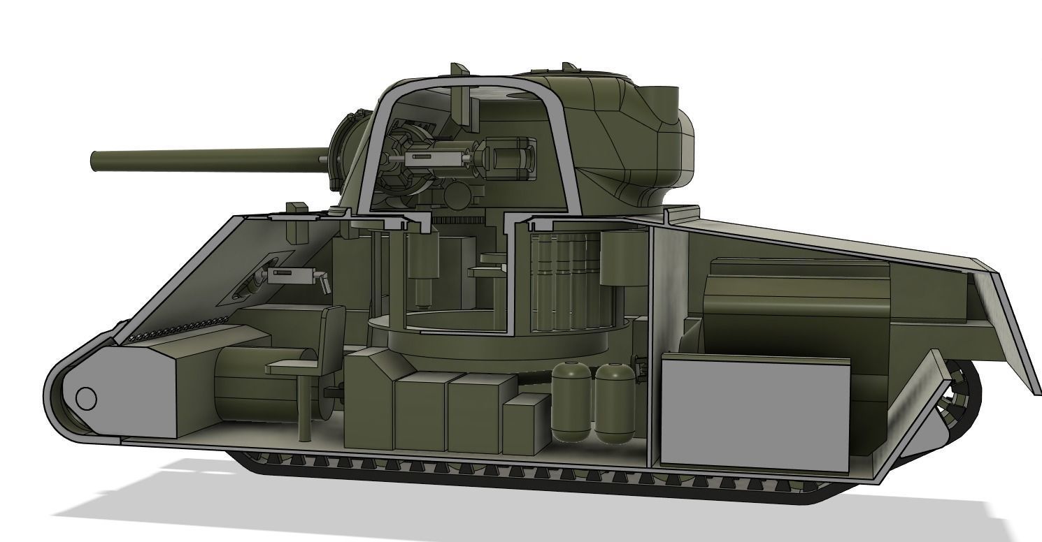 M4A3 Sherman 75mm - simplified internals - armour thicknesses 3D model ...